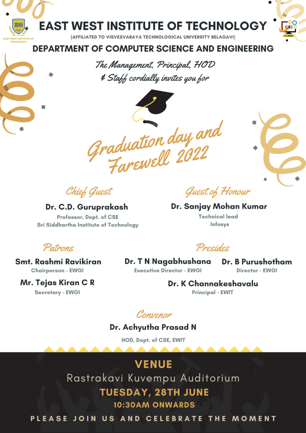 Cordially invites you for the GRADUATION DAY & FAREWELL DAY -2022 | CSE